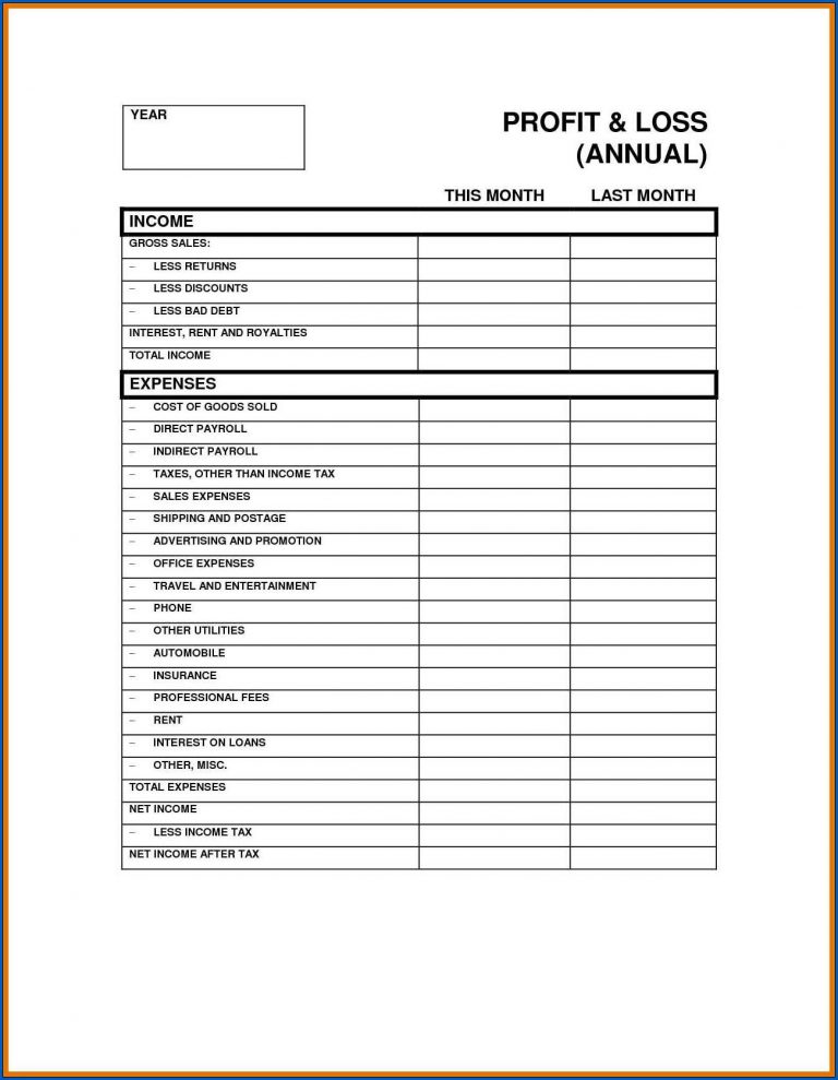 Self Employed Printable Profit And Loss Statement Template Printable 