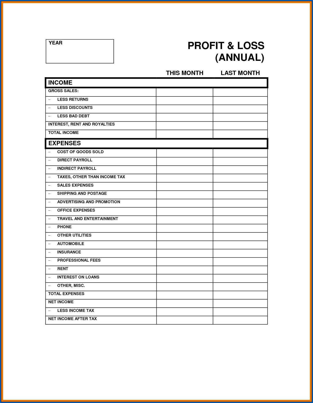  Free Profit And Loss Template For Self Employed