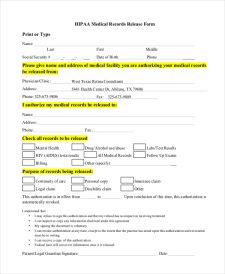 √ HIPAA Medical Records Release Form
