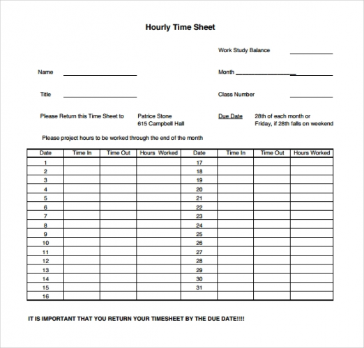 √ Free Printable Hour Timesheet Template
