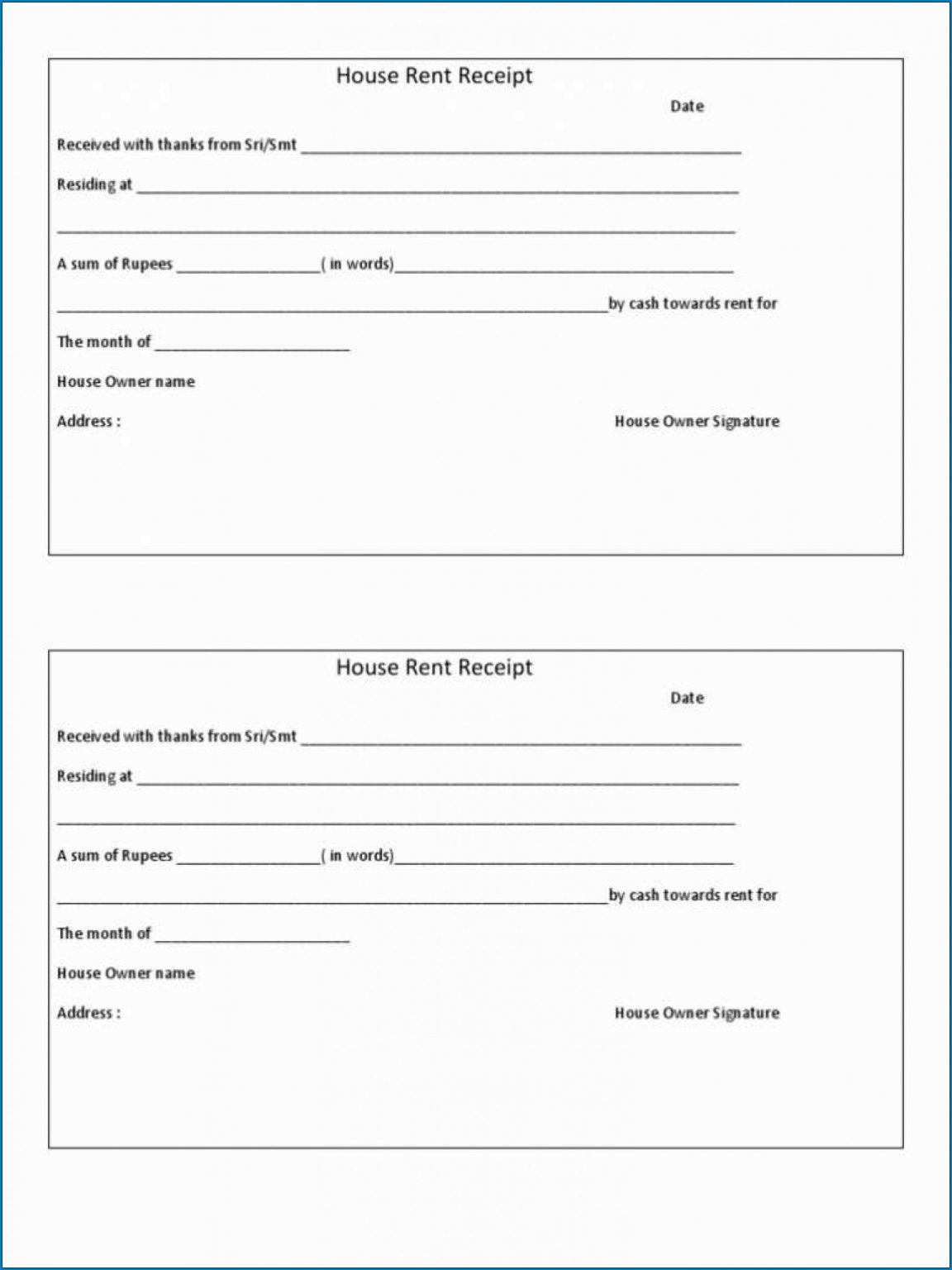 √ Free Printable House Rent Receipt Template