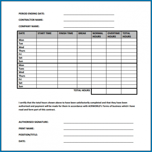  Free Printable Independent Contractor Timesheet Template Templateral