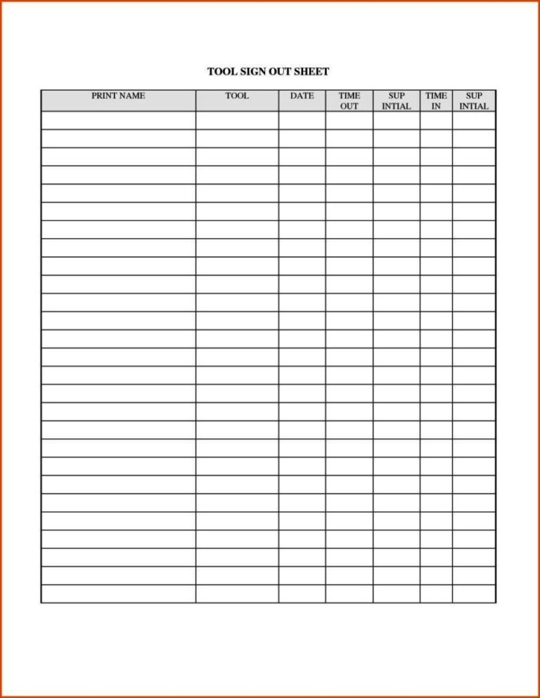 √ Inventory Sign-out Sheet Template (Excel)