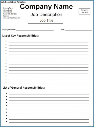√ Free Printable Job Description Template