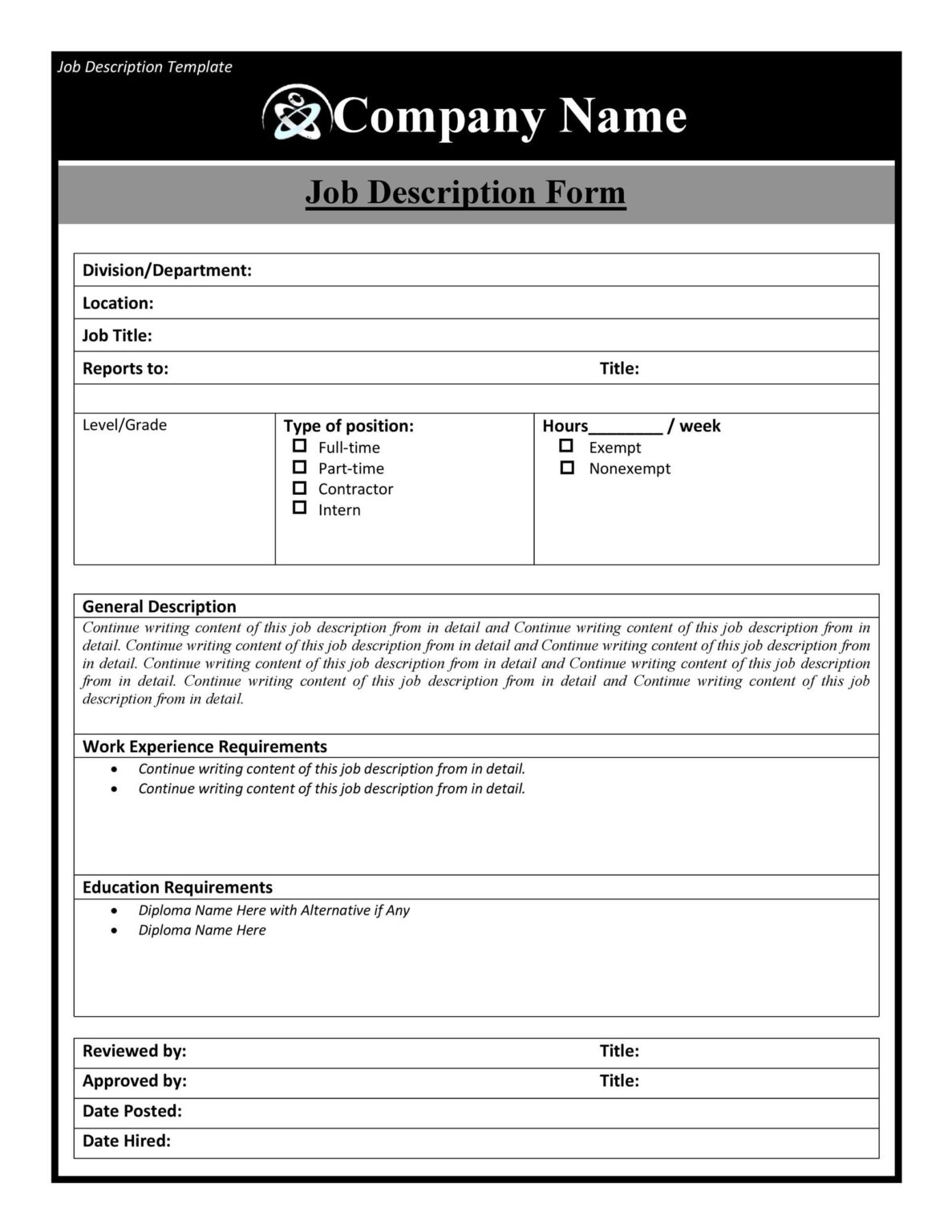 √ Editable Job Profile Template (Word)