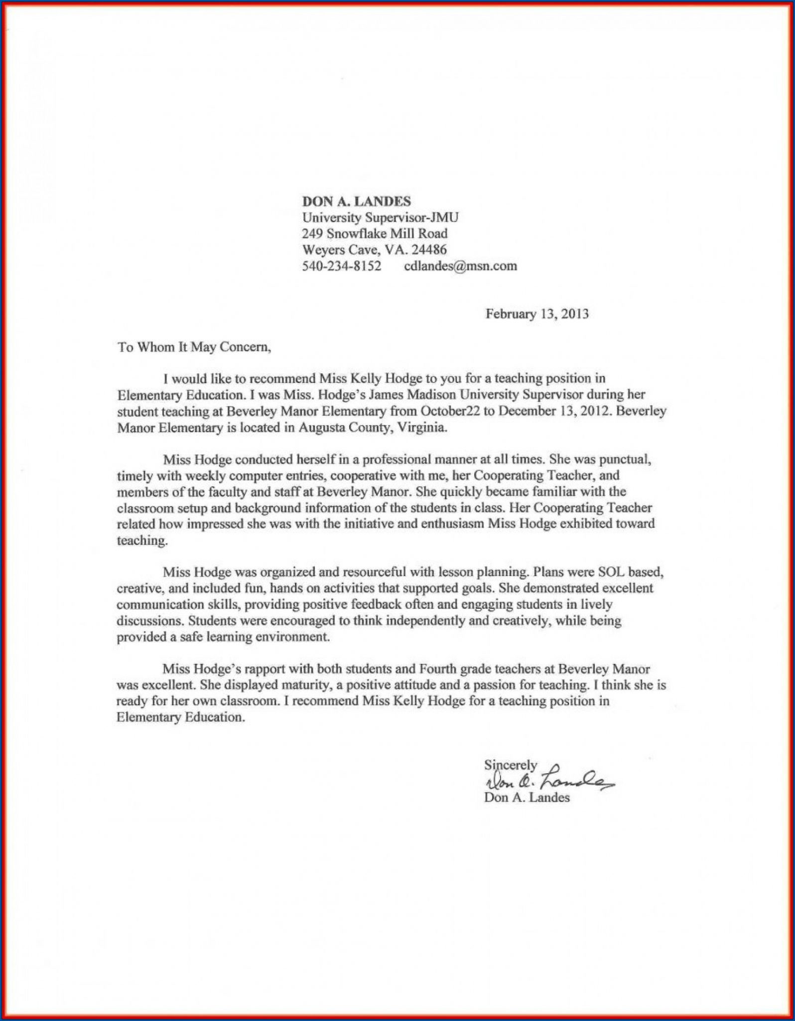 √ Free Printable Letter Of Recommendation For Student From Teacher