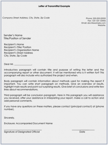 √ Free Printable Letter Of Transmittal Template
