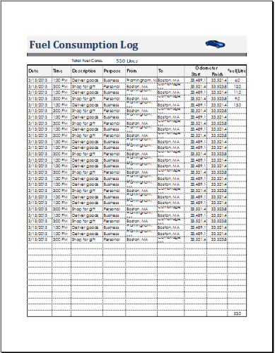 √ Monthly Fuel Consumption Worksheet Template