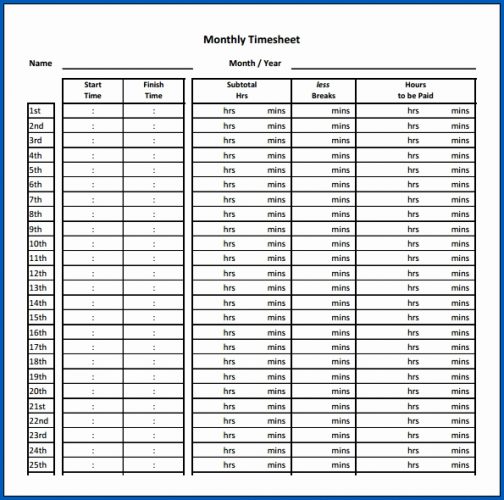 √ Free Printable Monthly Timesheet PDF