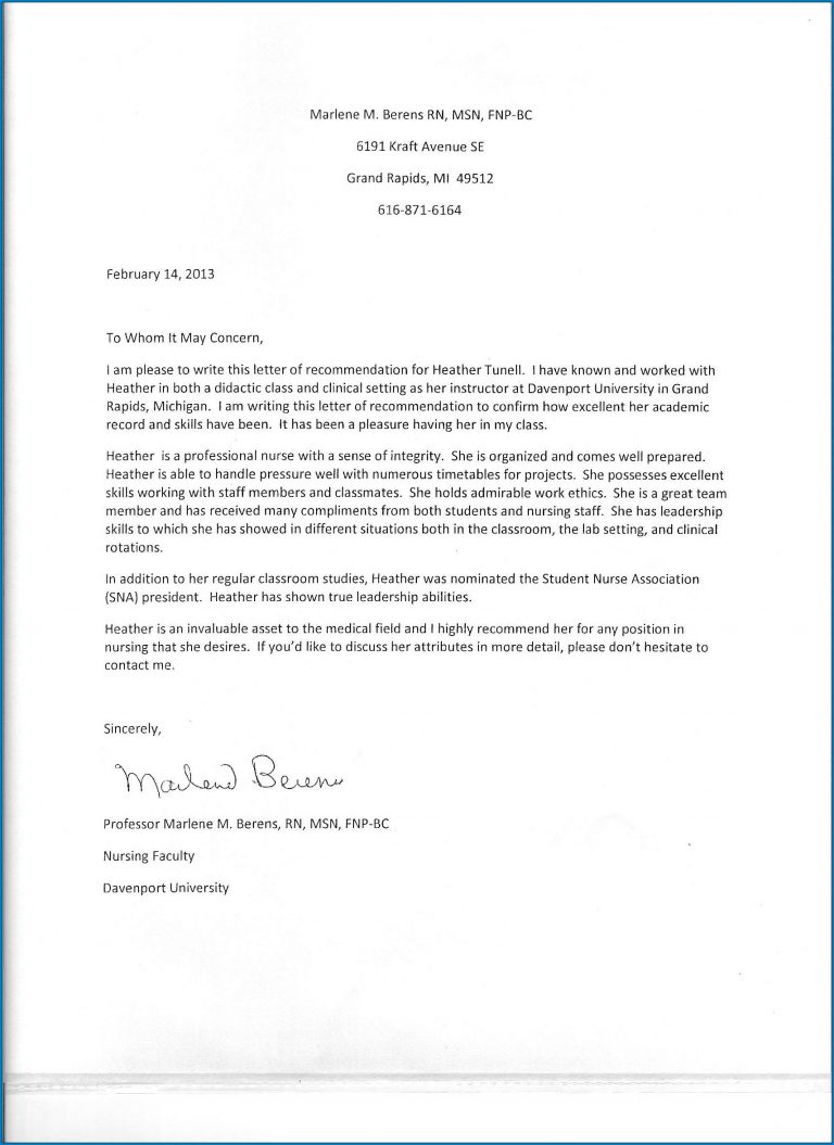 √ Free Printable Nursing Letter Of Recommendation Template