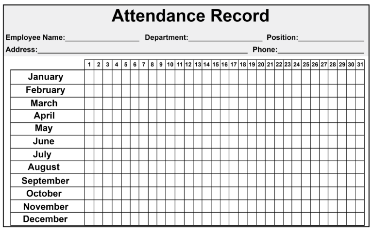 √ Office Staff Attendance Sheet Template