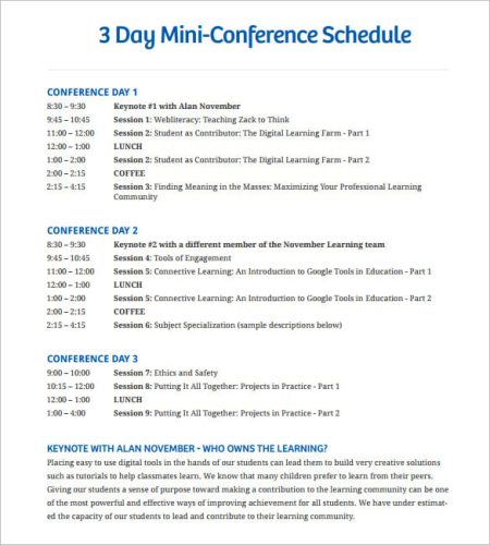 Sample of One Day Conference Schedule Template | Templateral