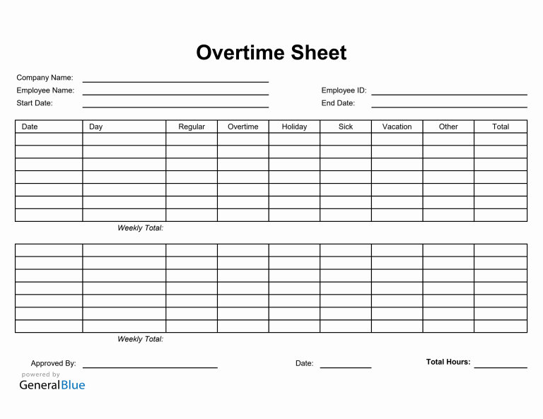 Sample of Overtime Hours Tracker Template | Templateral
