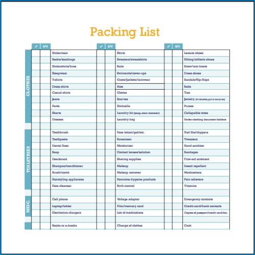 √ Free Printable Packing List Template