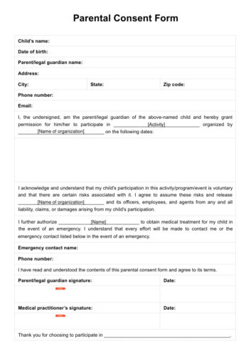 √ Free Printable Parent Permission Form