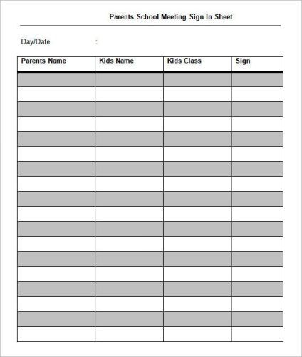 √ Parents School Meeting Sign-in Sheet Template