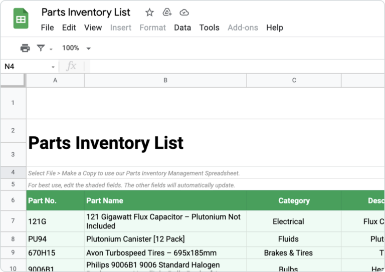 Sample of Parts Inventory Spreadsheet Template | Templateral