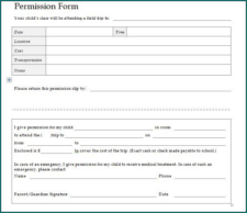 √ Permission Slip Template for School Trip