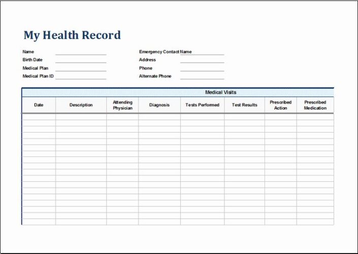 √ Personal Medical Health Record Sheet Template