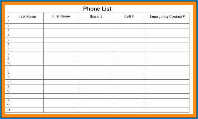  Free Printable Phone List Template
