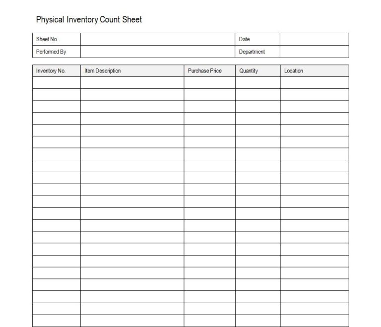 √ Physical Inventory Count Sheet Template