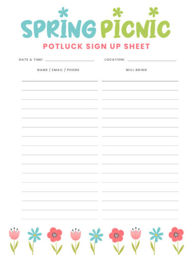 √ Free Picnic Sign-Up Sheet Template (Excel)