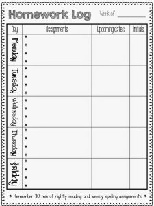 √ Printable Daily Assignment Log Template