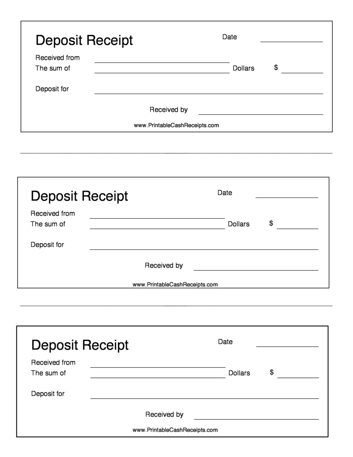 √ Printable Deposit Receipt Template