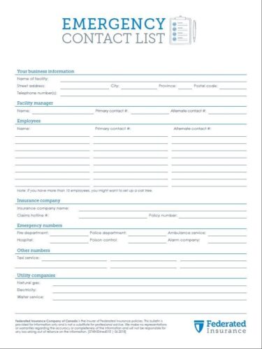 √ Printable Emergency Contact List Template
