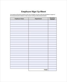 Sample of Printable Employee Sign in Sheet Template | Templateral