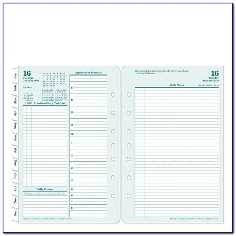√ Printable Franklin Planner Template