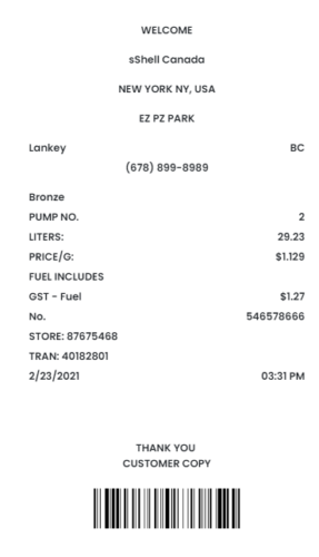 √ Printable Gas Receipt Template
