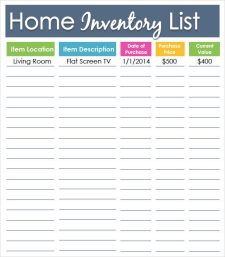 √ Printable Home Inventory Template