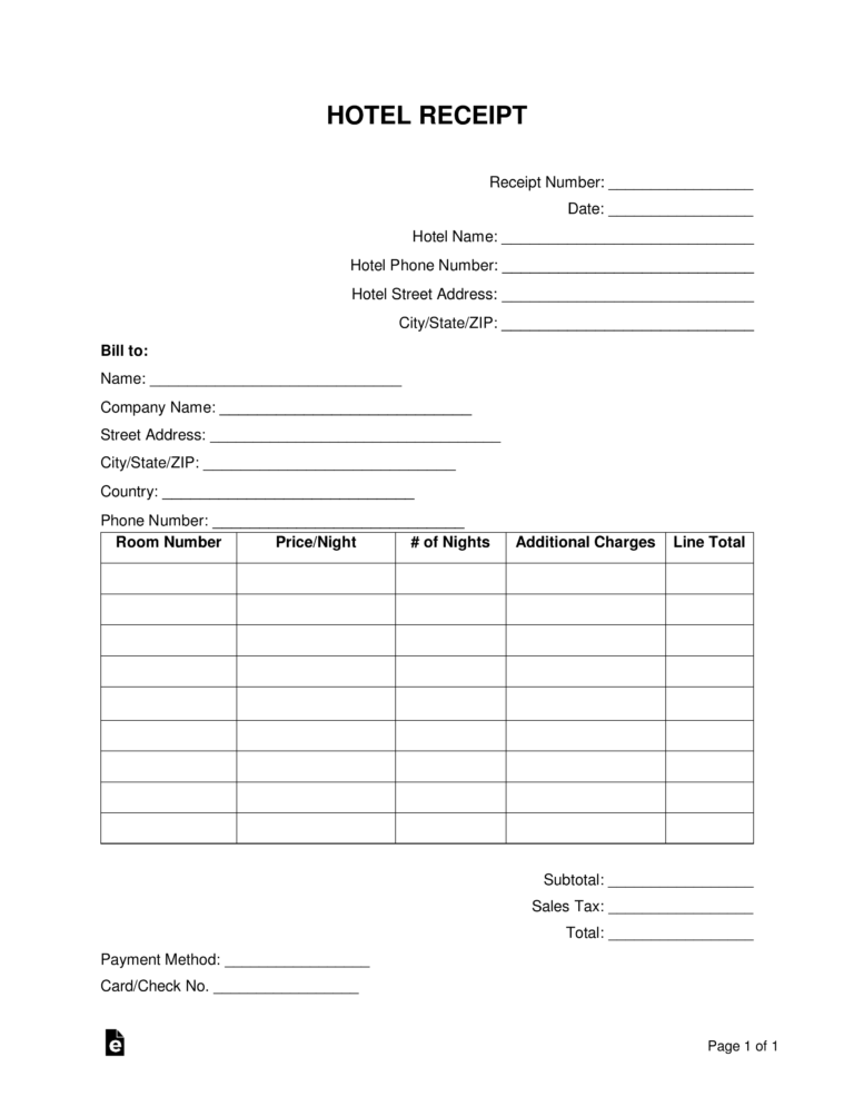 √ Printable Hotel Receipt Template