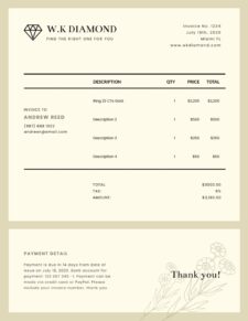Sample of Printable Jewelry Receipt Template | Templateral
