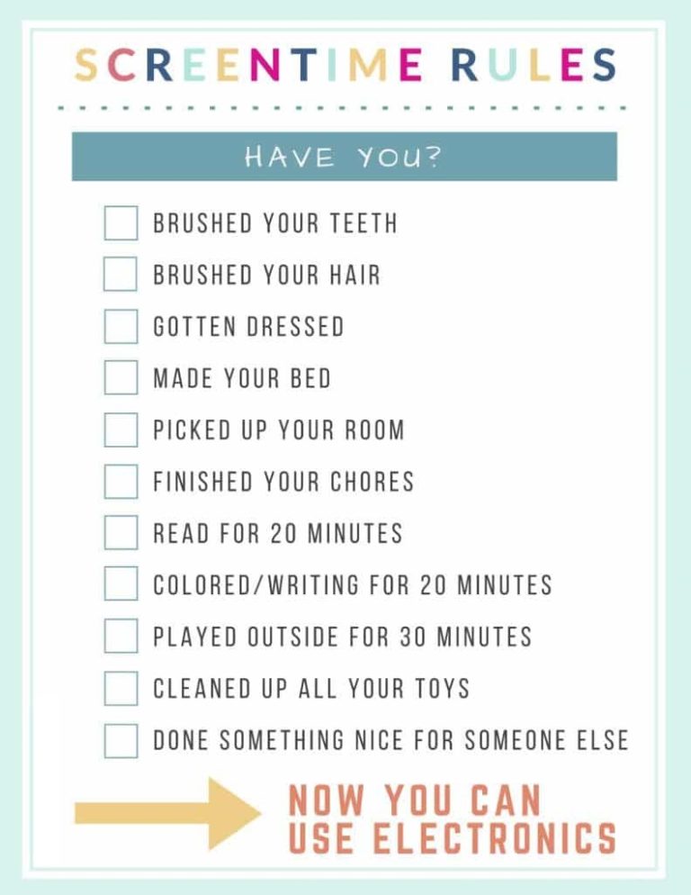 √ Printable Kids Screen Time Checklist Template