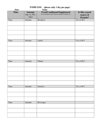 √ Printable Meal Log Template