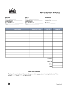 √ Printable Mechanic Receipt Template
