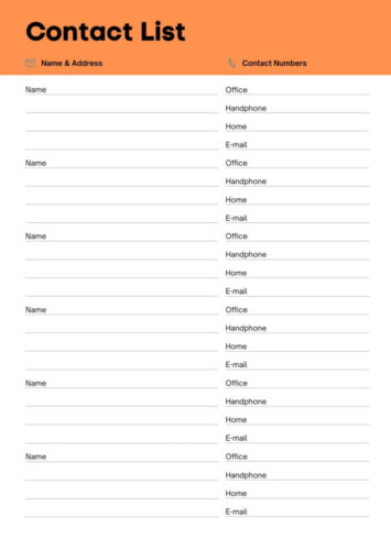 √ Printable Media Contact List Template