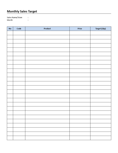 √ Printable Monthly Sales Target Template