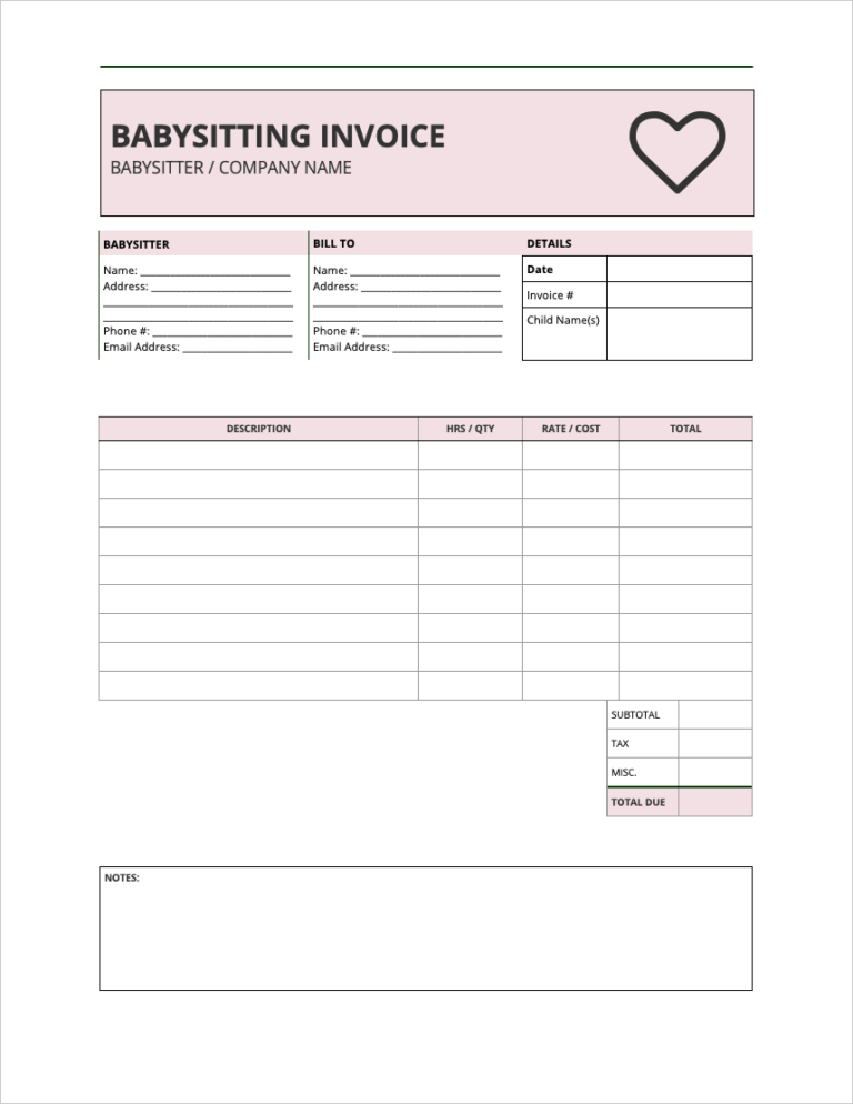 √ Printable Nanny Receipt Template