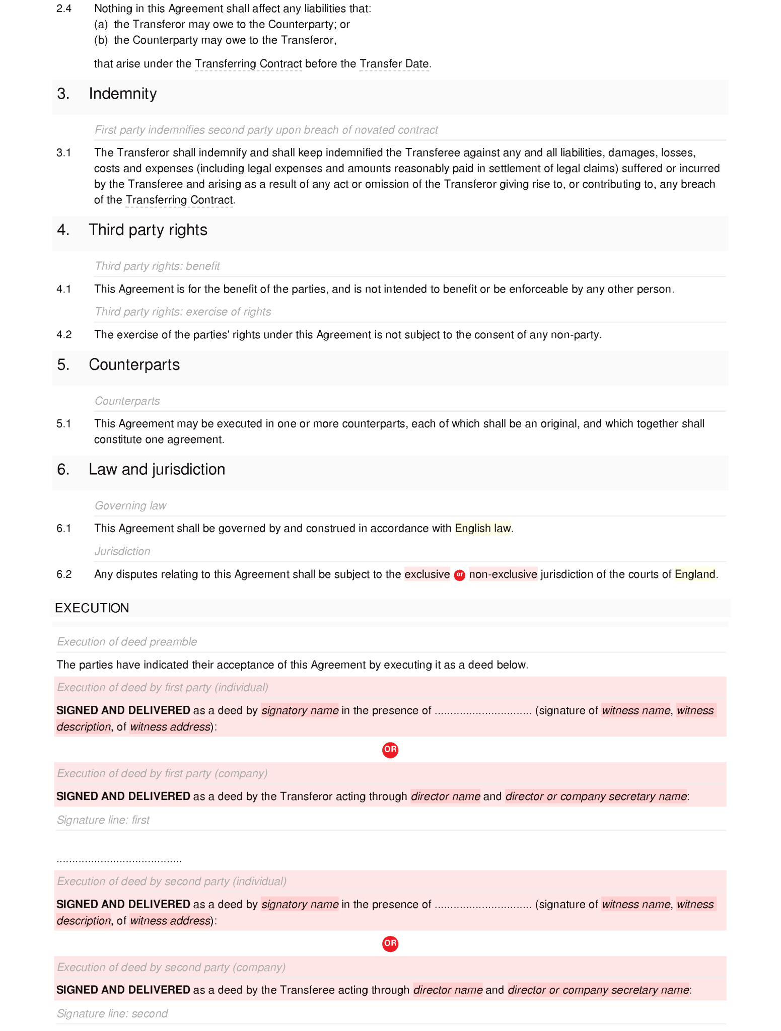 √ Printable Novation Agreement Template