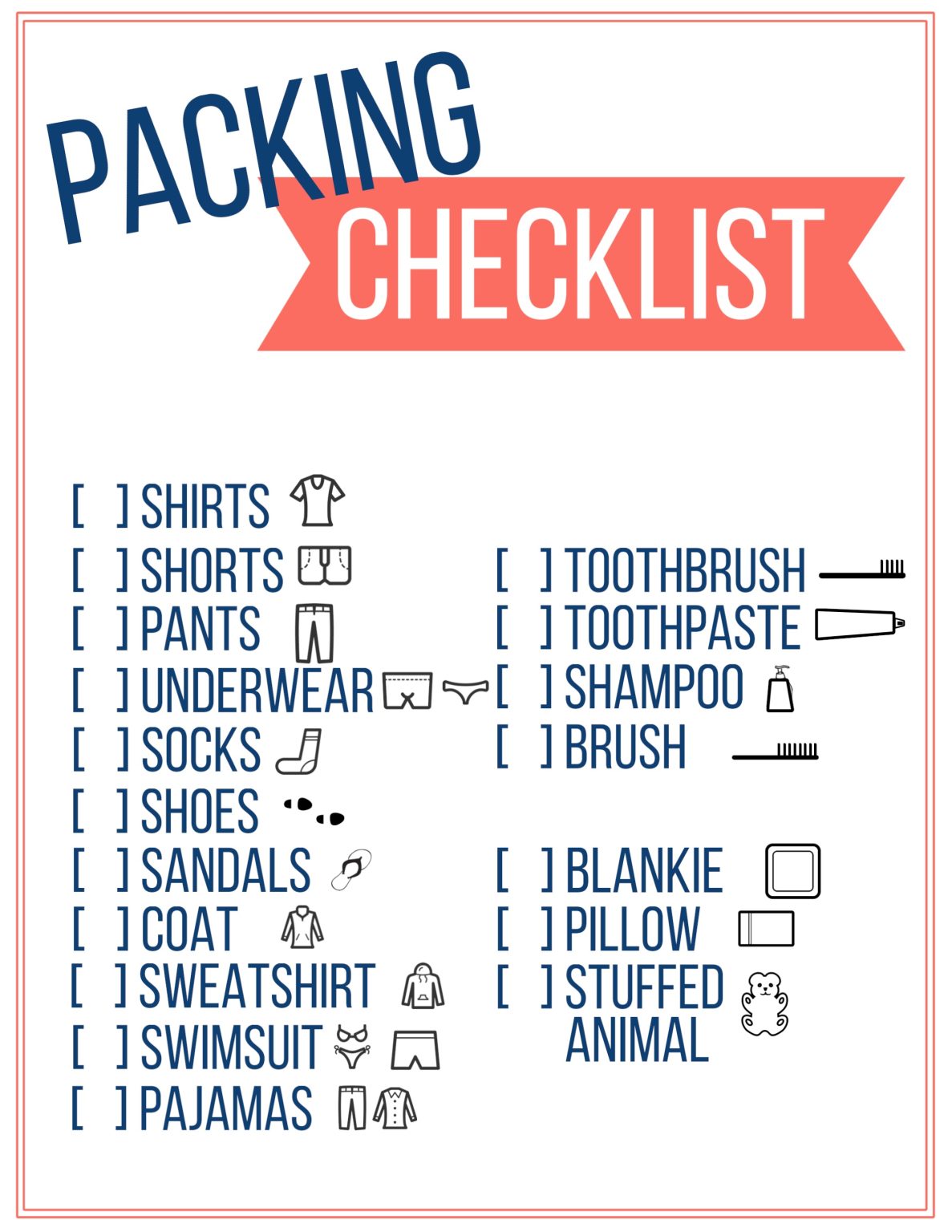 Sample of Printable Packing Travel Checklist Template | Templateral