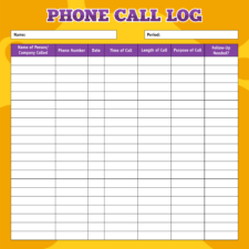Sample of Printable Phone Call Log Template | Templateral