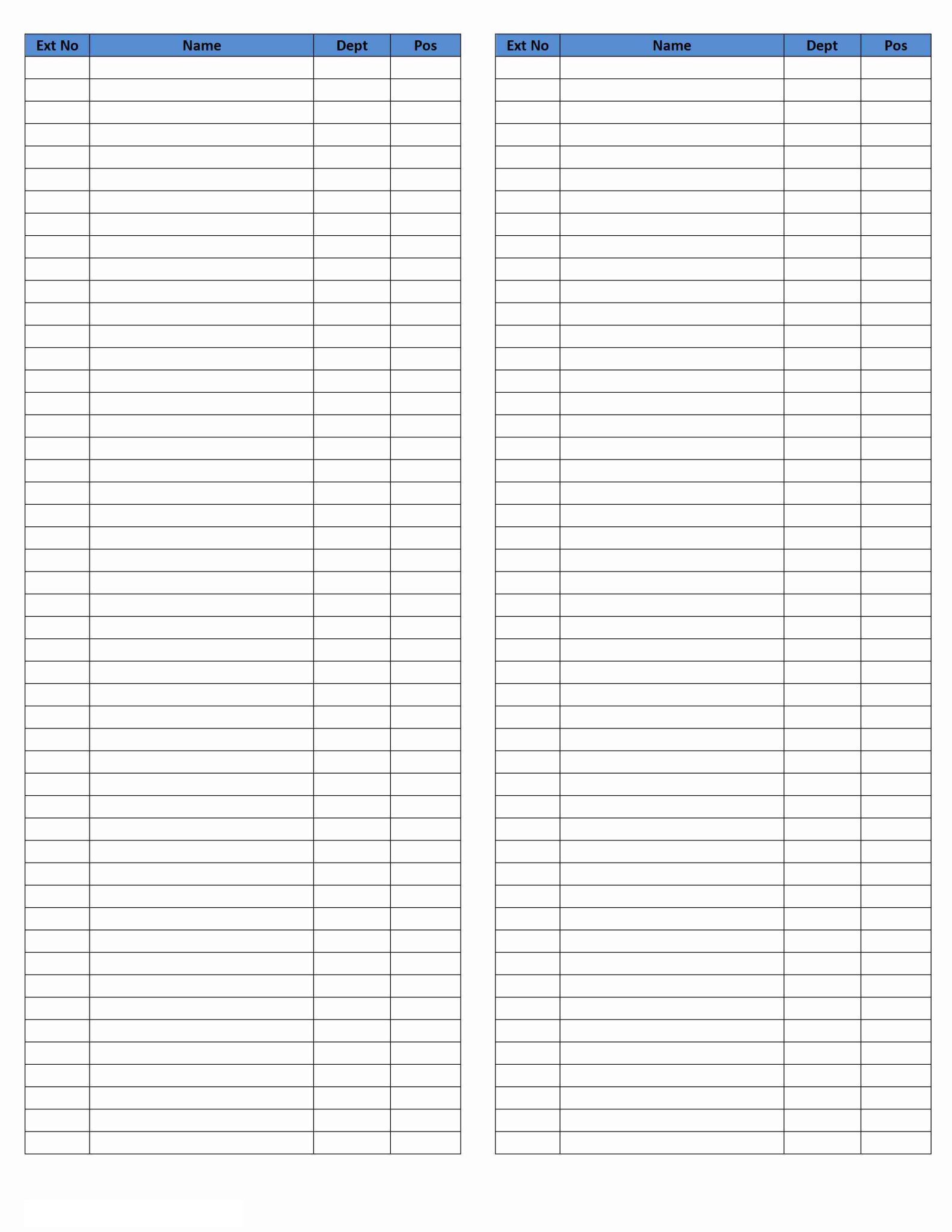 √ Printable Phone Extension List Template