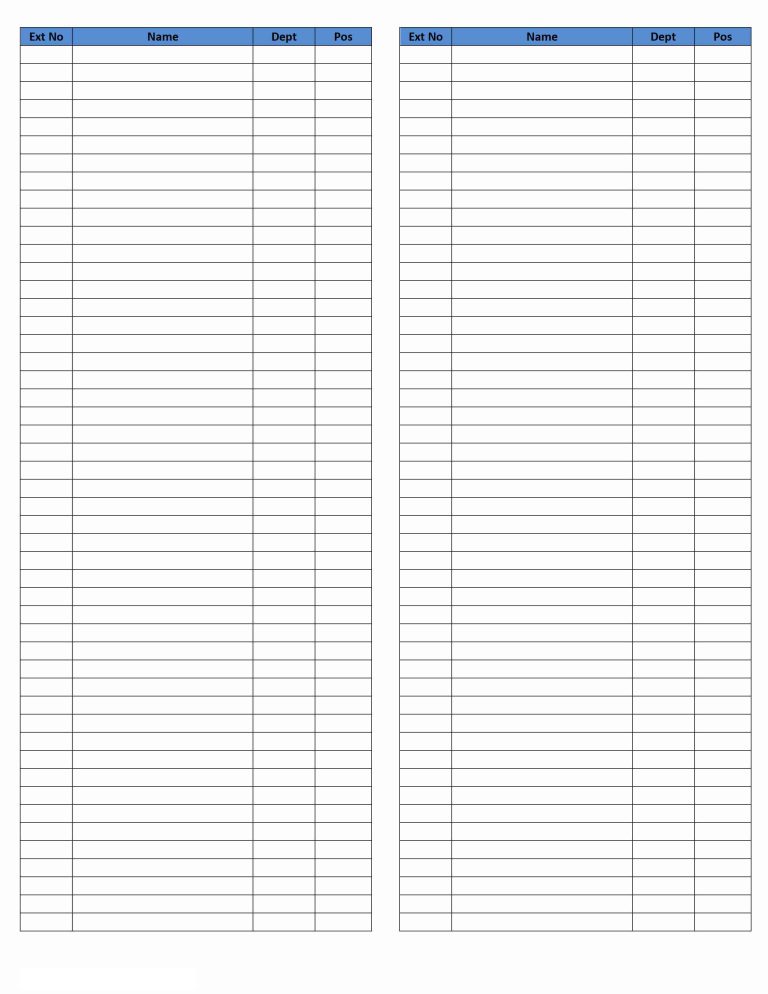 √ Printable Phone Extension List Template