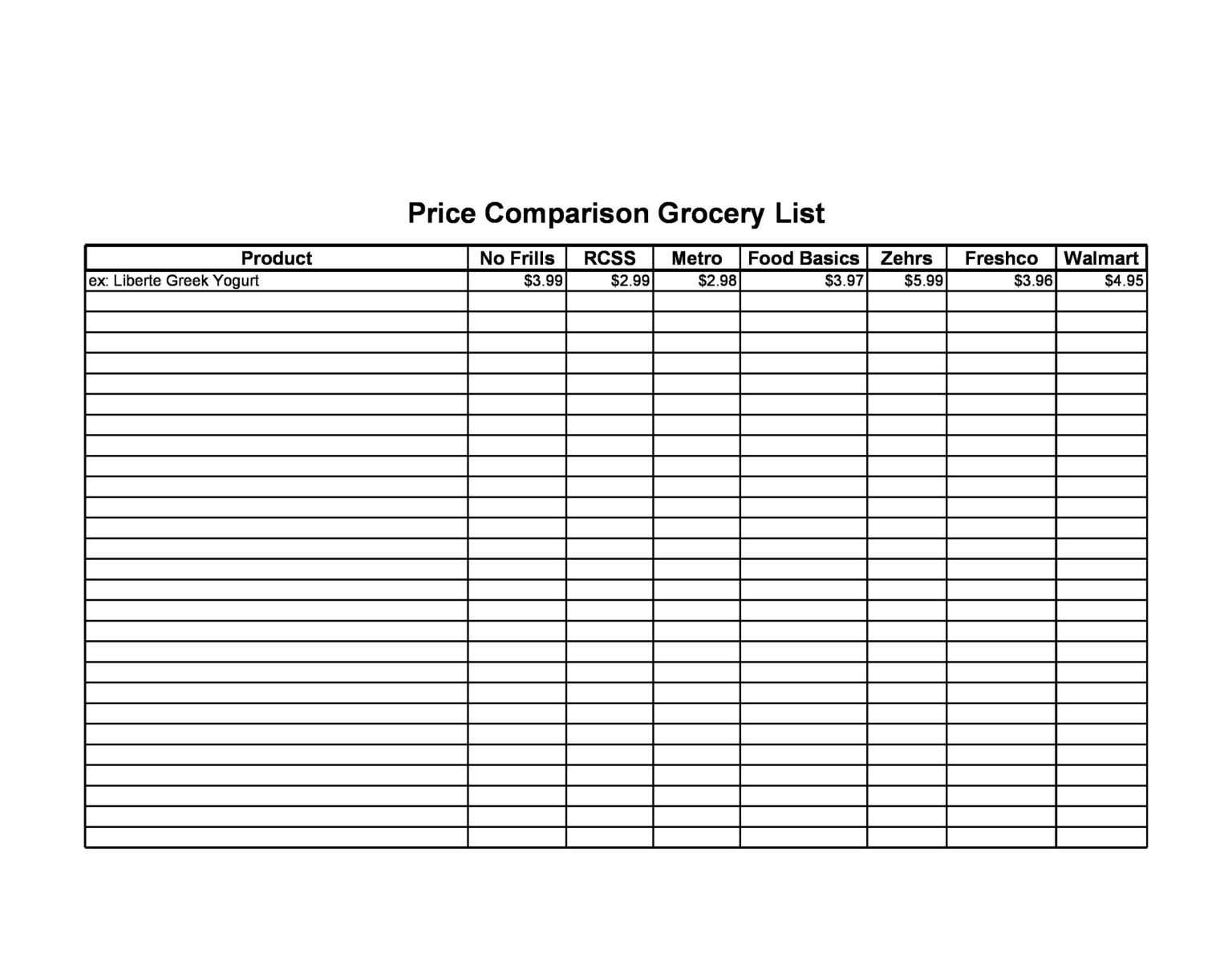 Sample of Printable Price Comparison Sheet Template | Templateral
