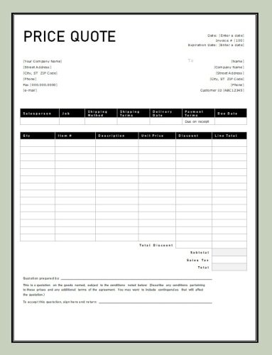 Sample of Printable Price Quotation Template | Templateral