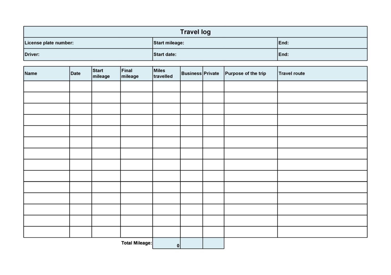 √ Printable Travel Log Template