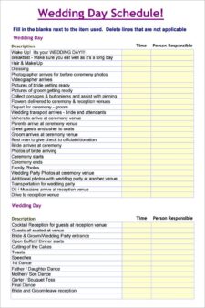 Sample of Printable Wedding Schedule Template | Templateral